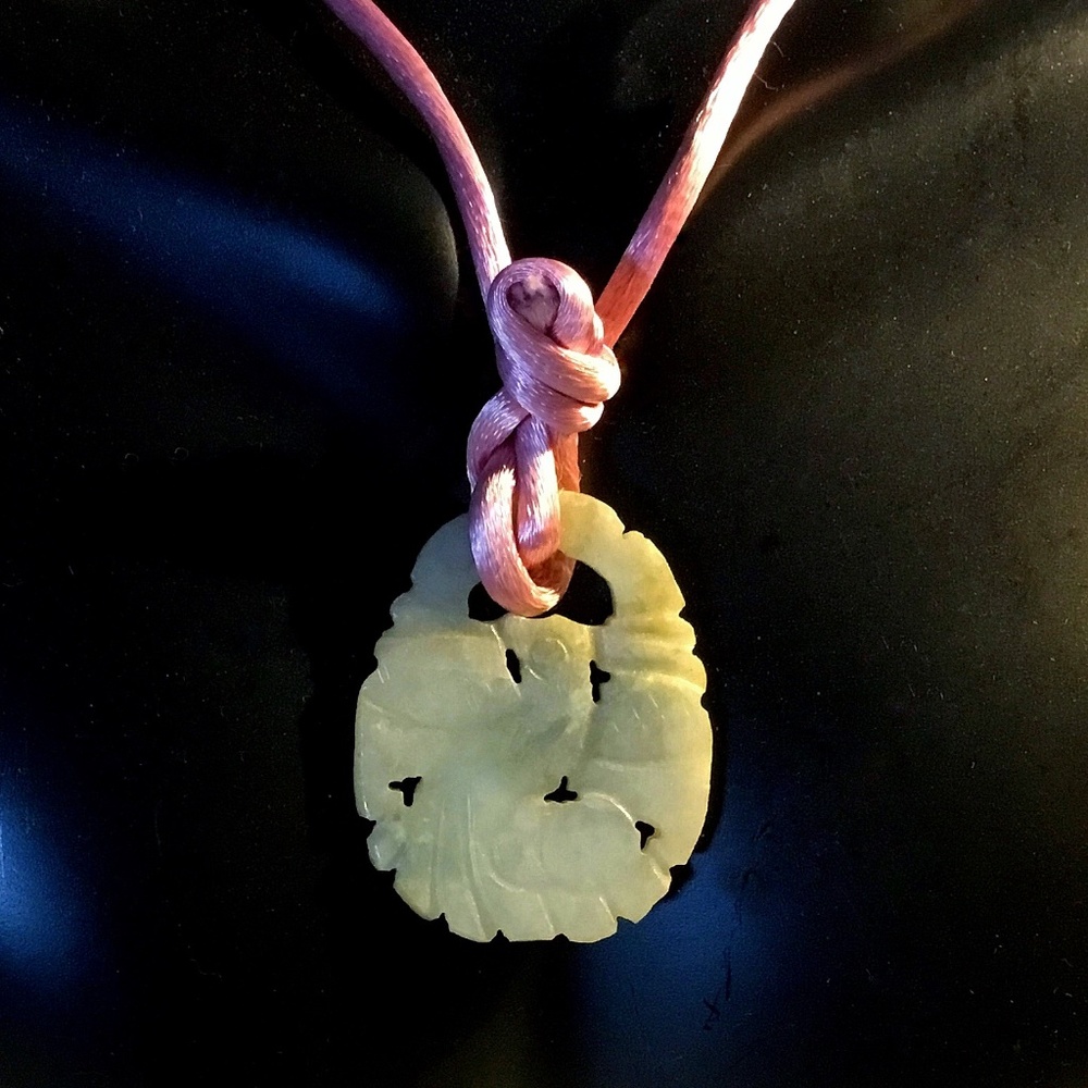Antique Carved Celadon Green Jade Bird Pendant - Gem